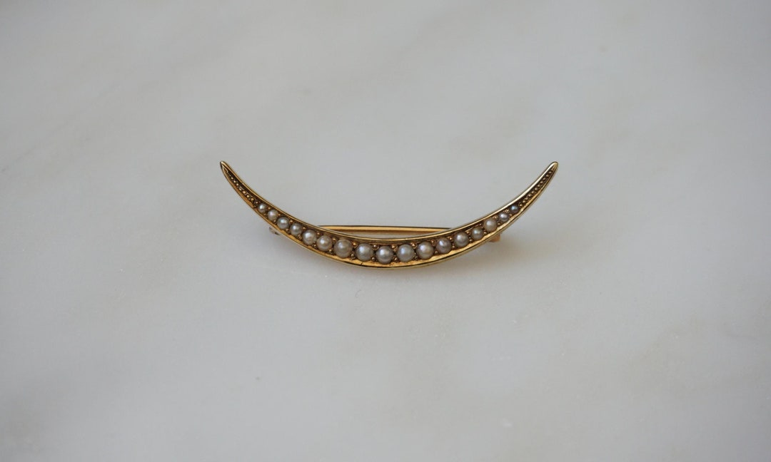 Antique Pearl Crescent Pin / Victorian New Orleans Estate Circa 1880 ...