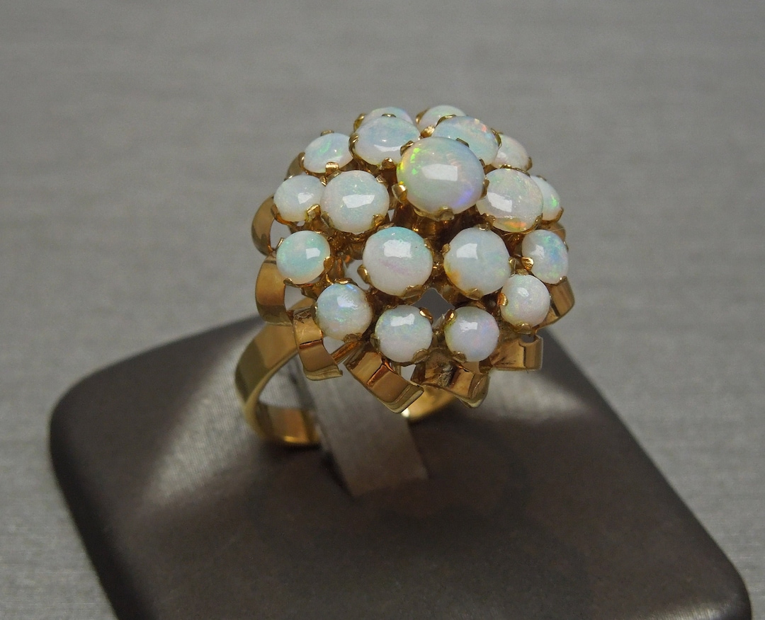 Mid Century Estate C1960 10K Gold Fire Opal Multi Tiered Ribbon Cluster ...