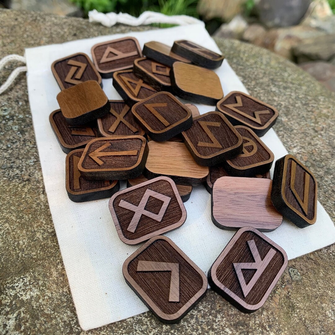 Runes Set: Elder Futhark Runes, 100% Hardwood Laser-engraved Runes ...