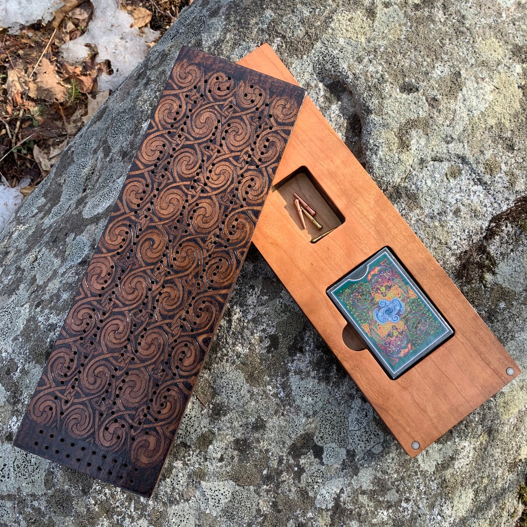 Cribbage Board: Celtic-themed Cribbage Board W/ Pivoting Top; Card ...