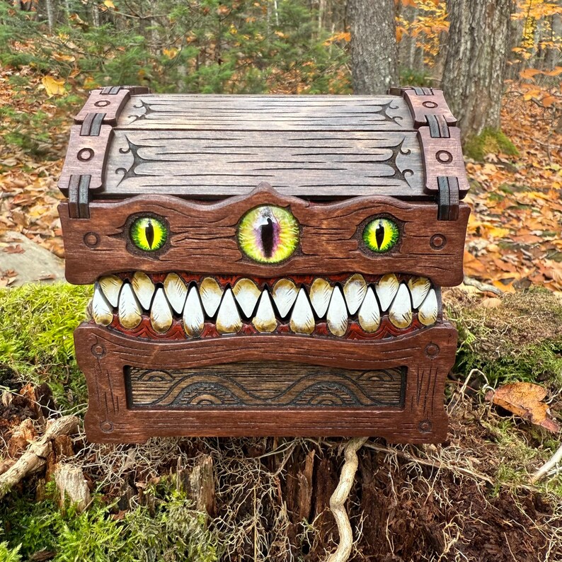 Mimic Box: “chomper” - Wooden Treasure Chest W/ Teeth, Laser-engraved ...