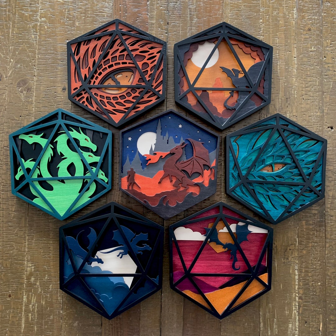 Dimensional Art: "d20 Dragons" Wall Decor, Layered Wooden Artwork ...
