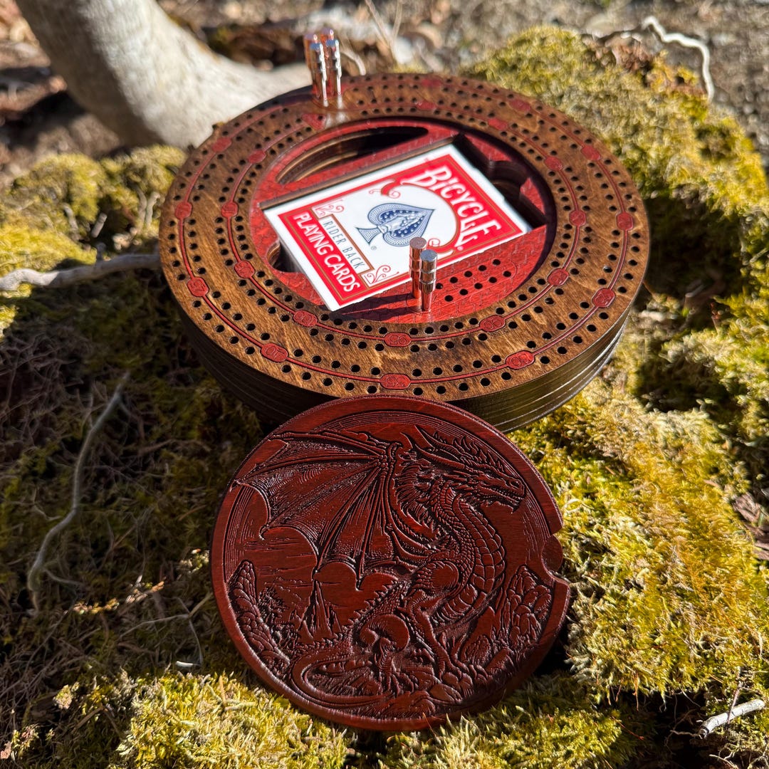 Cribbage Board: Round 2-player Cribbage Track W/ Storage, Customizable ...