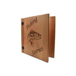 Custom Engraved Wood Fishing Photo Album - Fishing Stories 3 Ring Photo ...