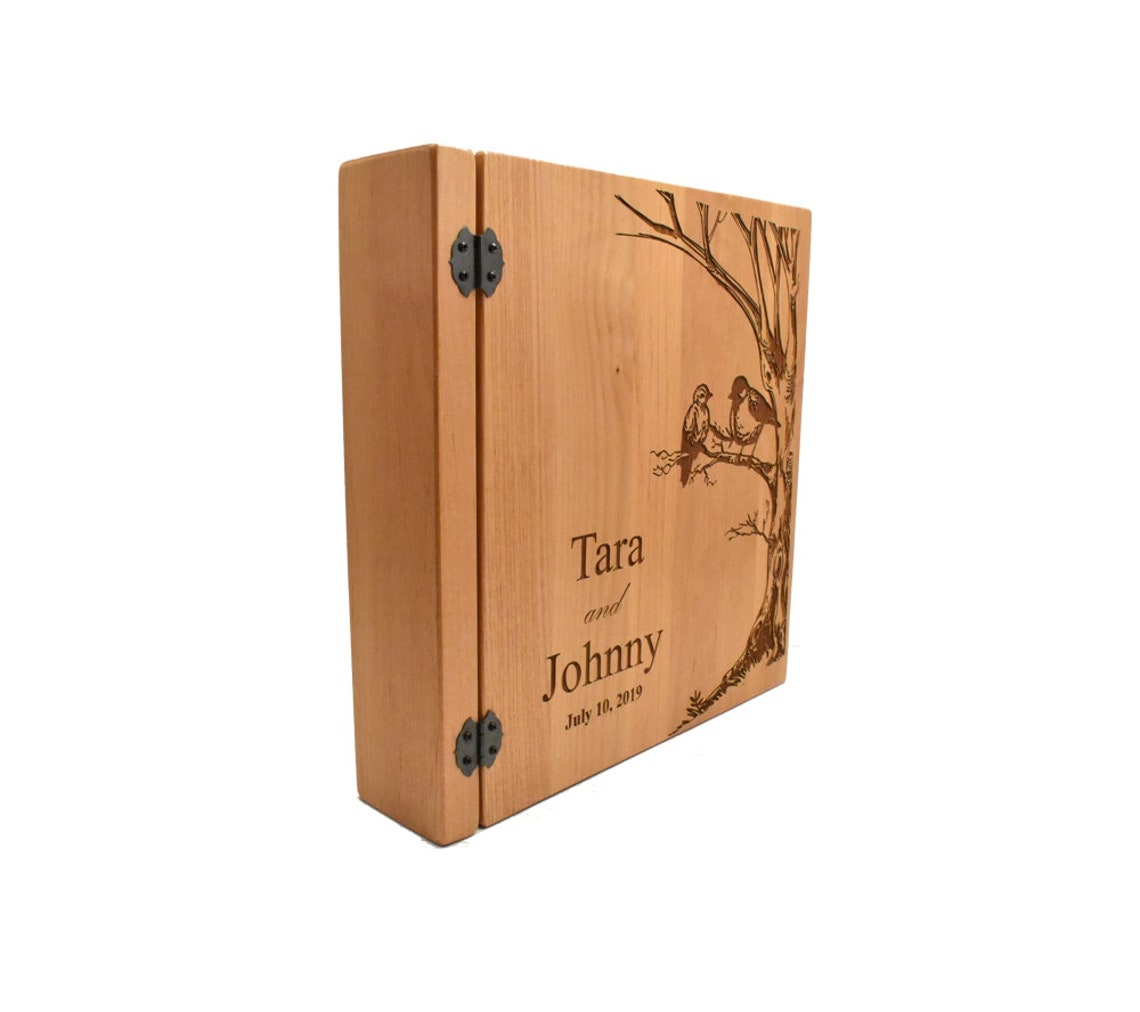Engraved Wooden Wedding Photo Album- Custom Birds in Tree 3 Ring Photo ...