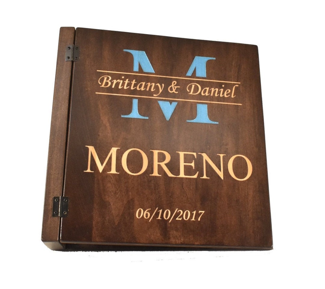 Personalized Monogram Wooden Wedding Photo Album- Colored Monogram 3 ...
