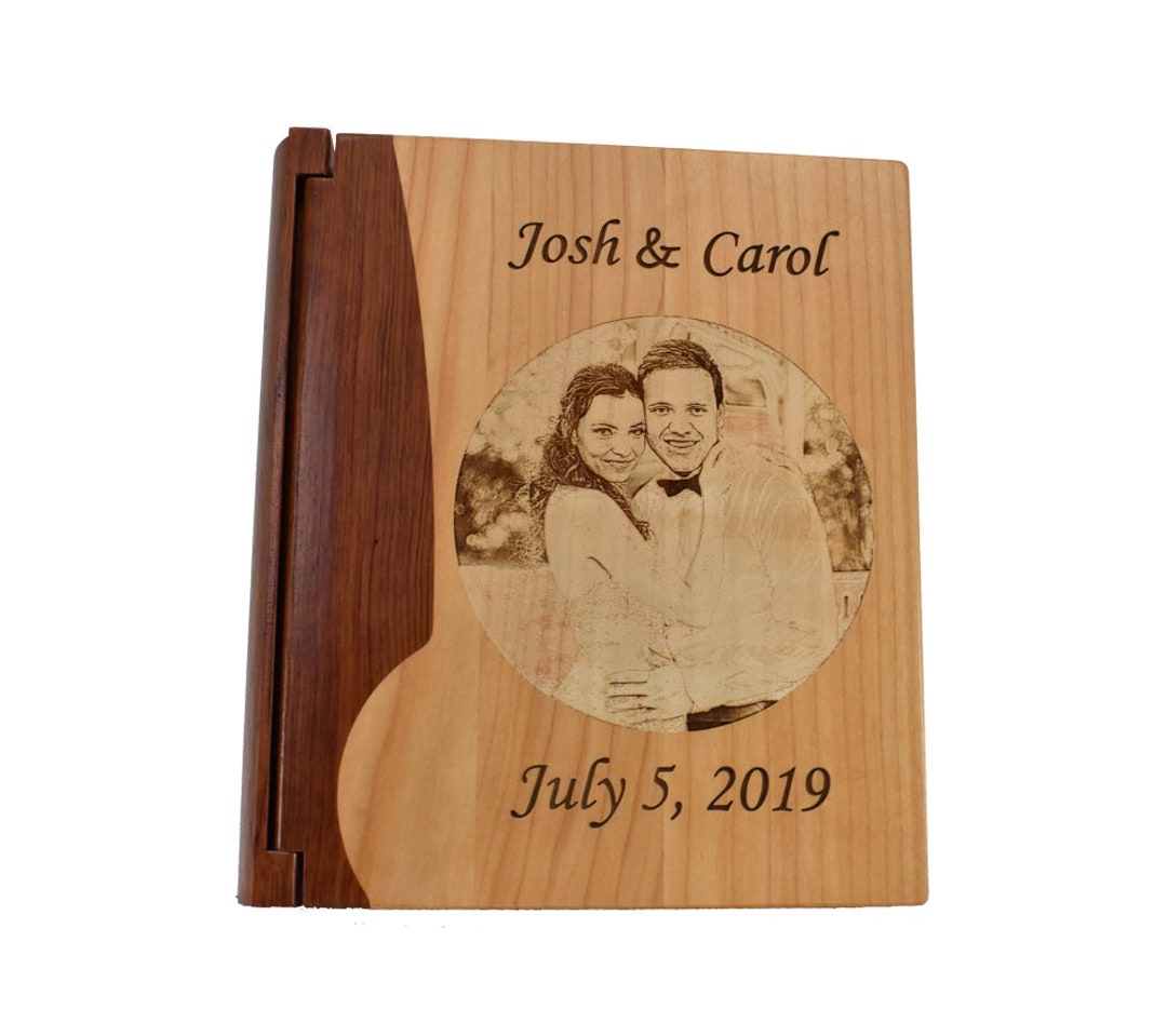 Custom Engraved Wedding Picture Photo Album- Engraved Large Wood Photo ...