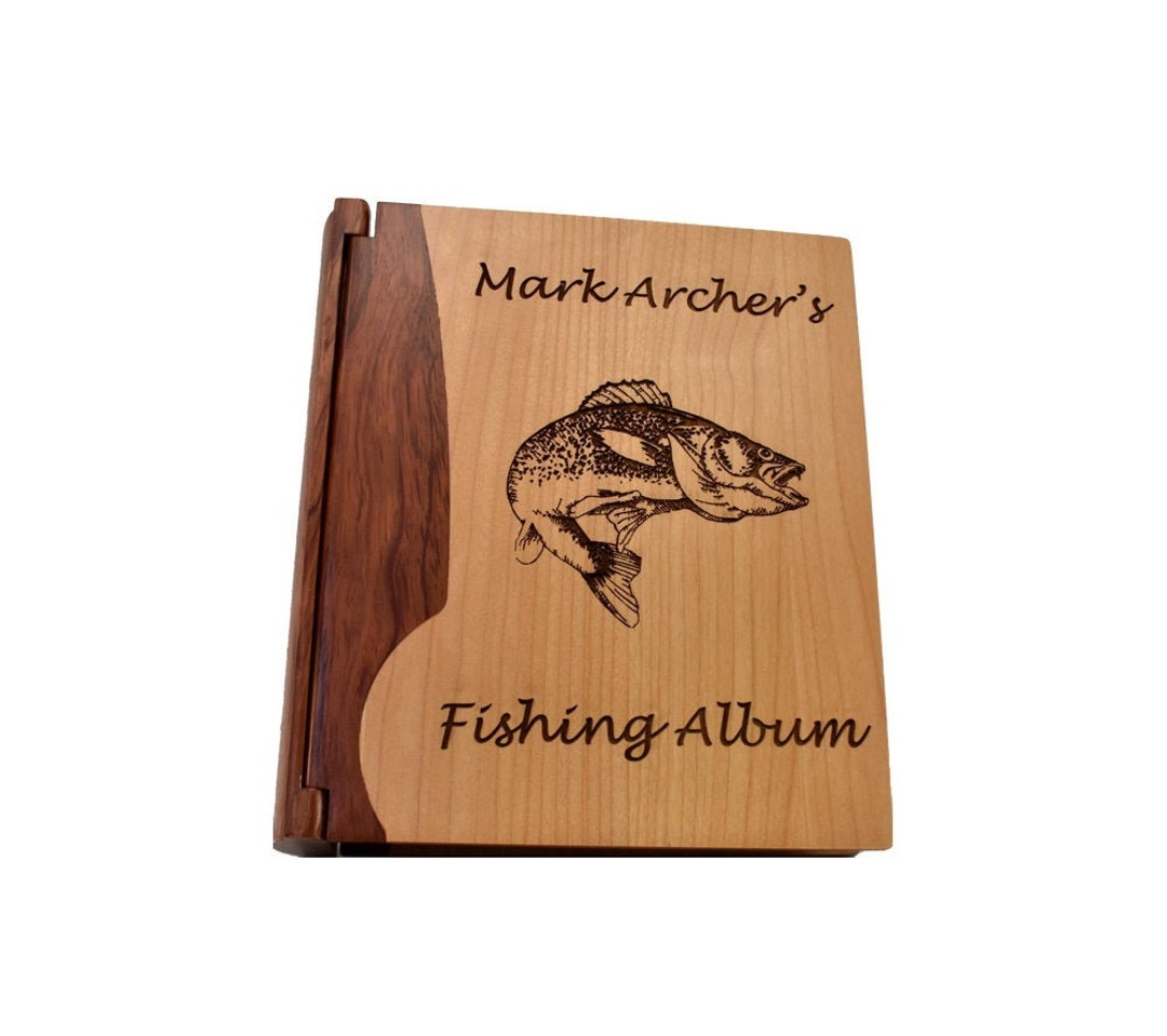 Personalized Wood Fishing Photo Album- Custom Engraved Rustic Fishing ...