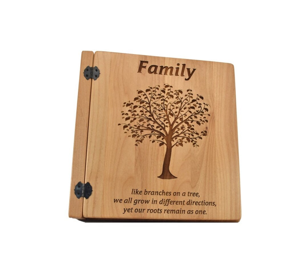 Personalized Rustic Family Photo Album- Engraved Wooden Family Roots 3 ...