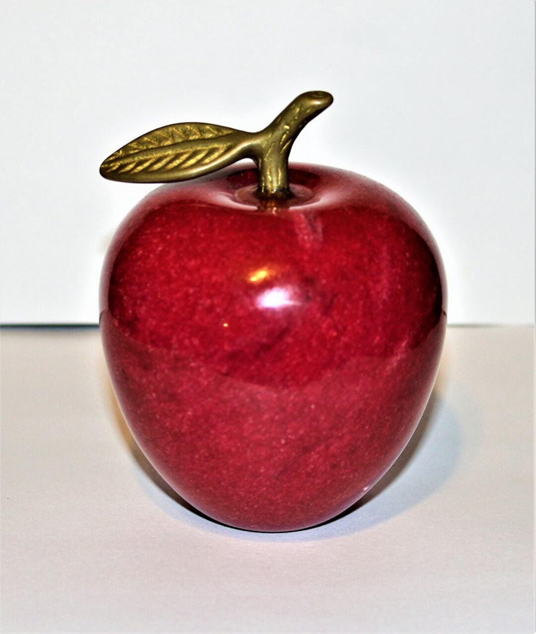 Red Alabaster Marble Apple Shaped Paperweight With Solid Brass - Etsy