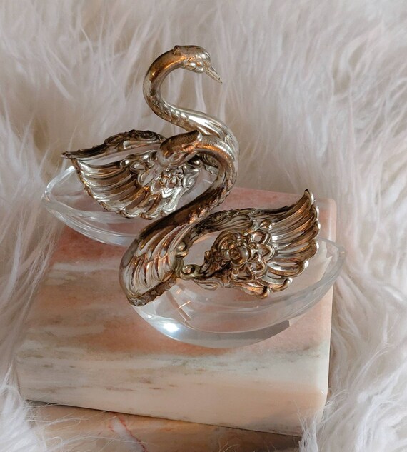 Pair Crystal Salt Cellar Salt Dip Crystal Swans Vintage Very - Etsy