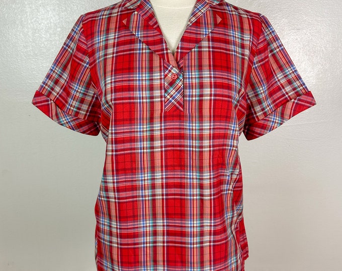 1970s Red Plaid Blouse Pull Over 38 Bust - Etsy