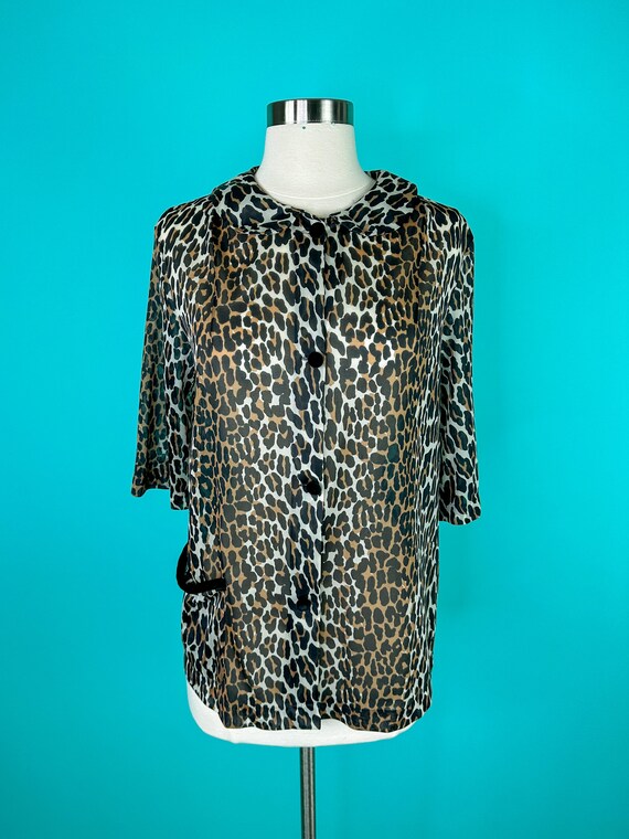 50s 60s Leopard Print Pajama Lounge Top - Gem