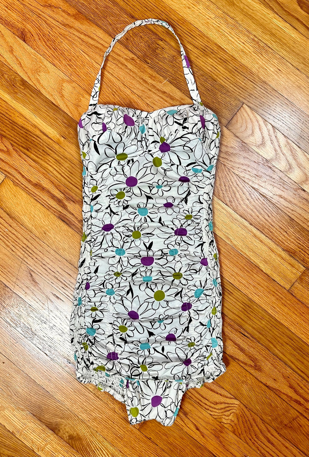Vintage 1950s Jantzen White Floral Swimsuit Smocked One Piece Bathing ...