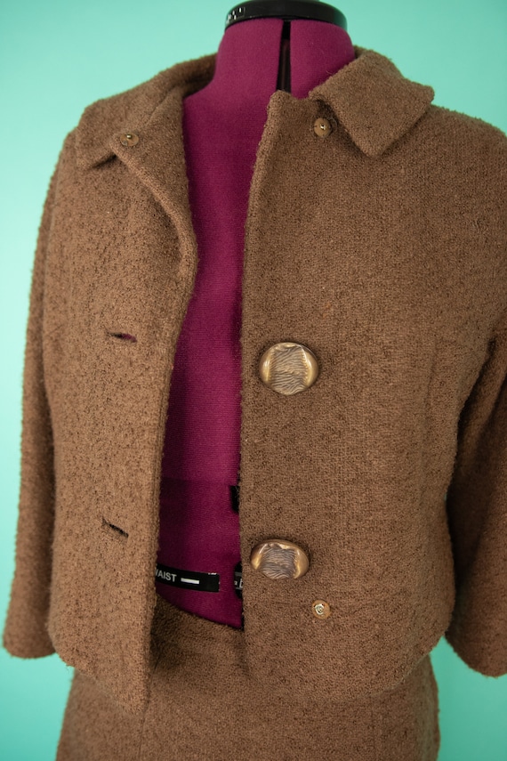Vintage 1950s Brown Medium Brown Wool Skirt Set Bergd… - Gem