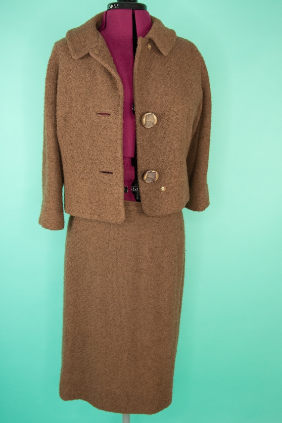 Vintage 1950s Brown Medium Brown Wool Skirt Set Bergd… - Gem
