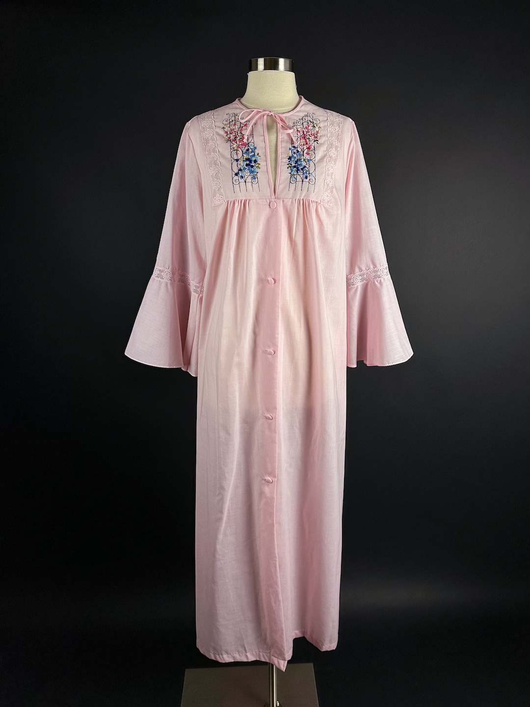 1970s Light Pink Bell Sleeve Nightie Medium Boho Pajamas - Etsy