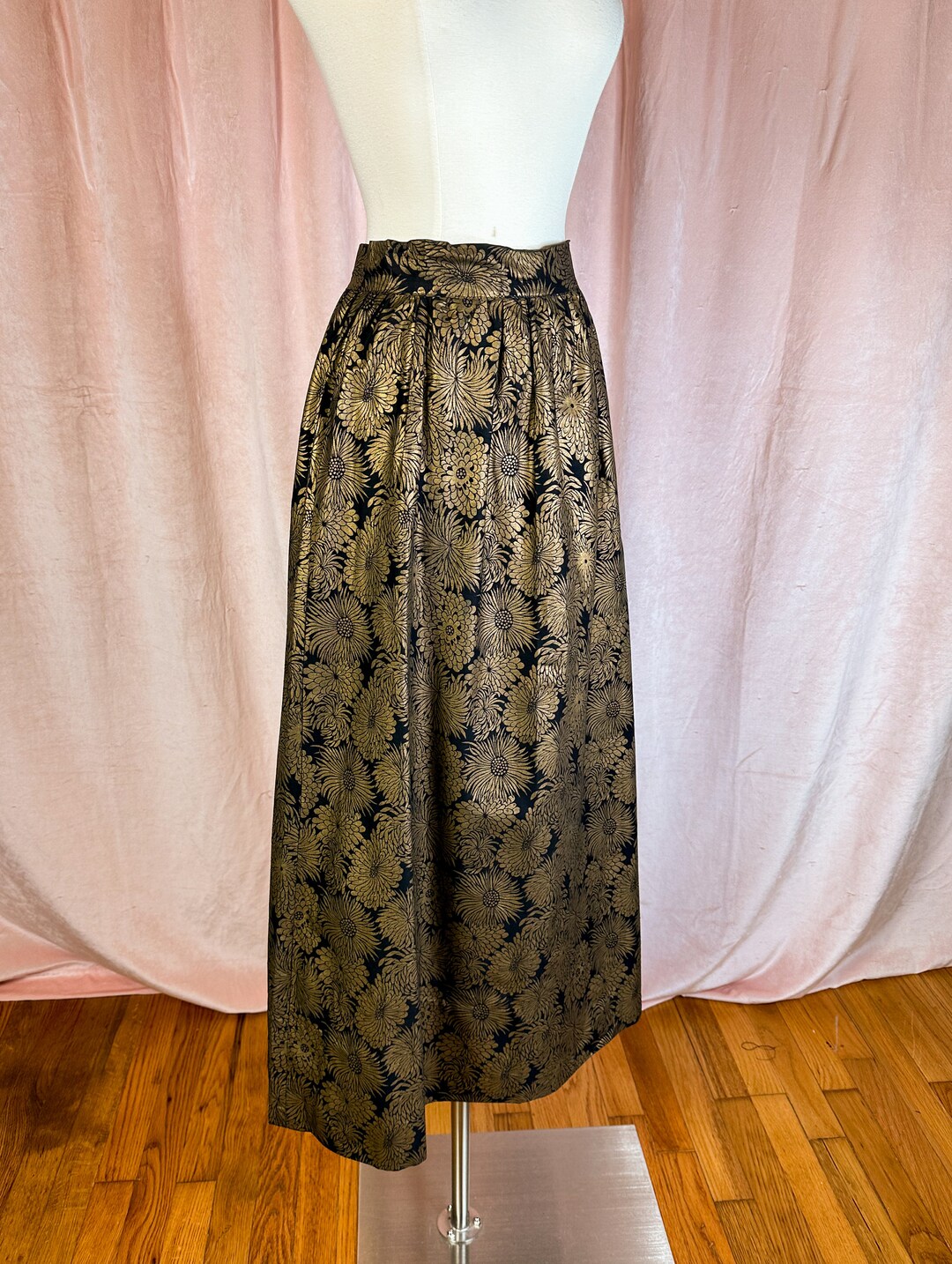 Vintage 1960s 70s Gold Painted Floral Black Maci Skirt XS Small - Etsy