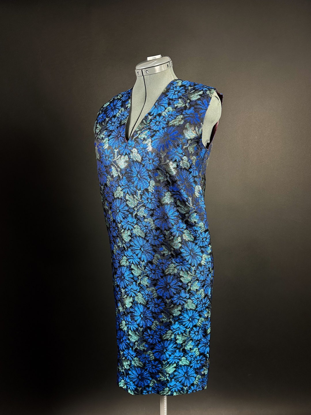 1960s Blue Foral Metallic Shift Dress Small Medium - Etsy