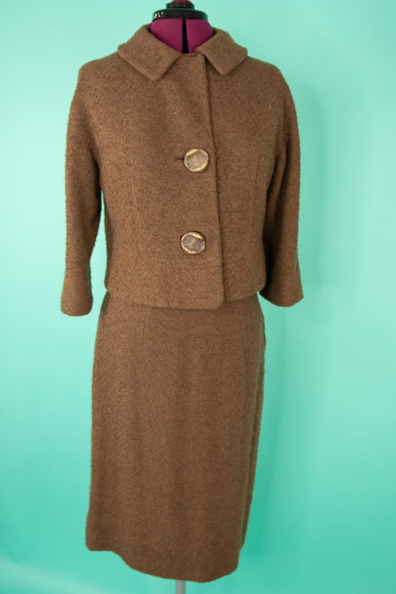 Vintage 1950s Brown Medium Brown Wool Skirt Set Bergd… - Gem