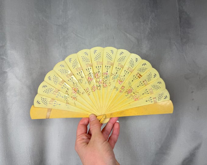 Vintage 1900s 1930s Hand Fan Celluloid Hand Painted Antique - Etsy