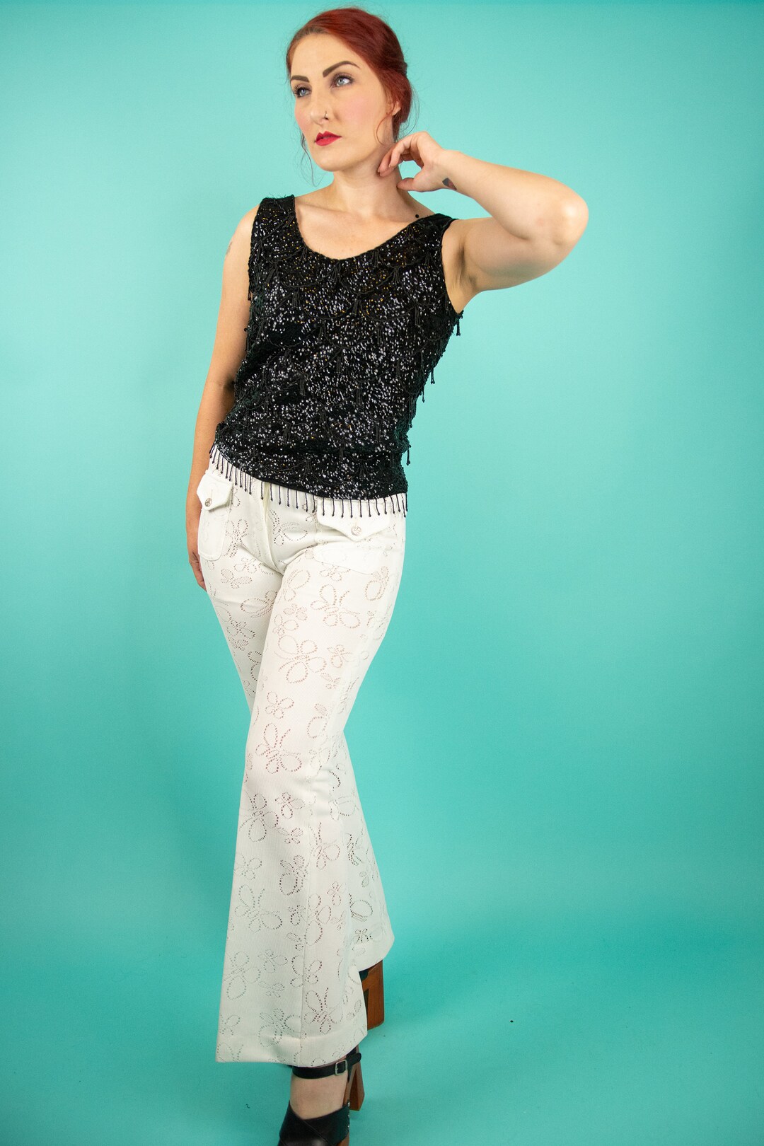1960s M/L Black Beaded Top 60s Top 60s Black Top 60s Cocktail Top ...