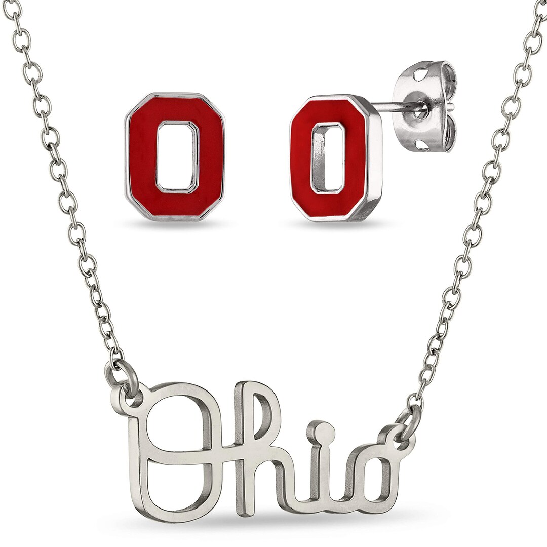 Ohio State Necklace and Earring Set - Dainty Block O Stud Earrings and ...