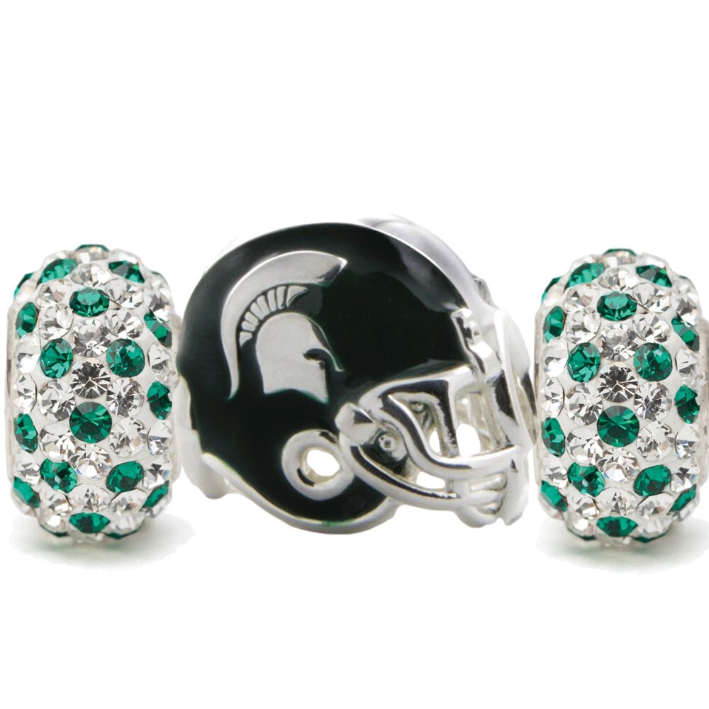 MSU Helmet Charm With Two Clear and Green Spotted Bead Charms - Etsy