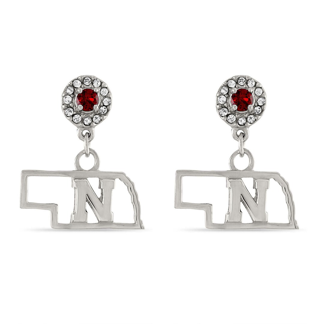 Stone Armory Nebraska Block N State Crystal Drop Earrings | Stainless ...