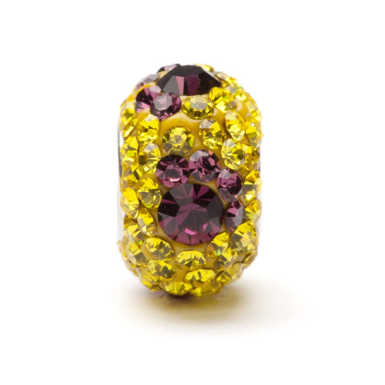 Yellow With Purple Paws Crystal Bead Charm Fits Pandora Charm Bracelets ...