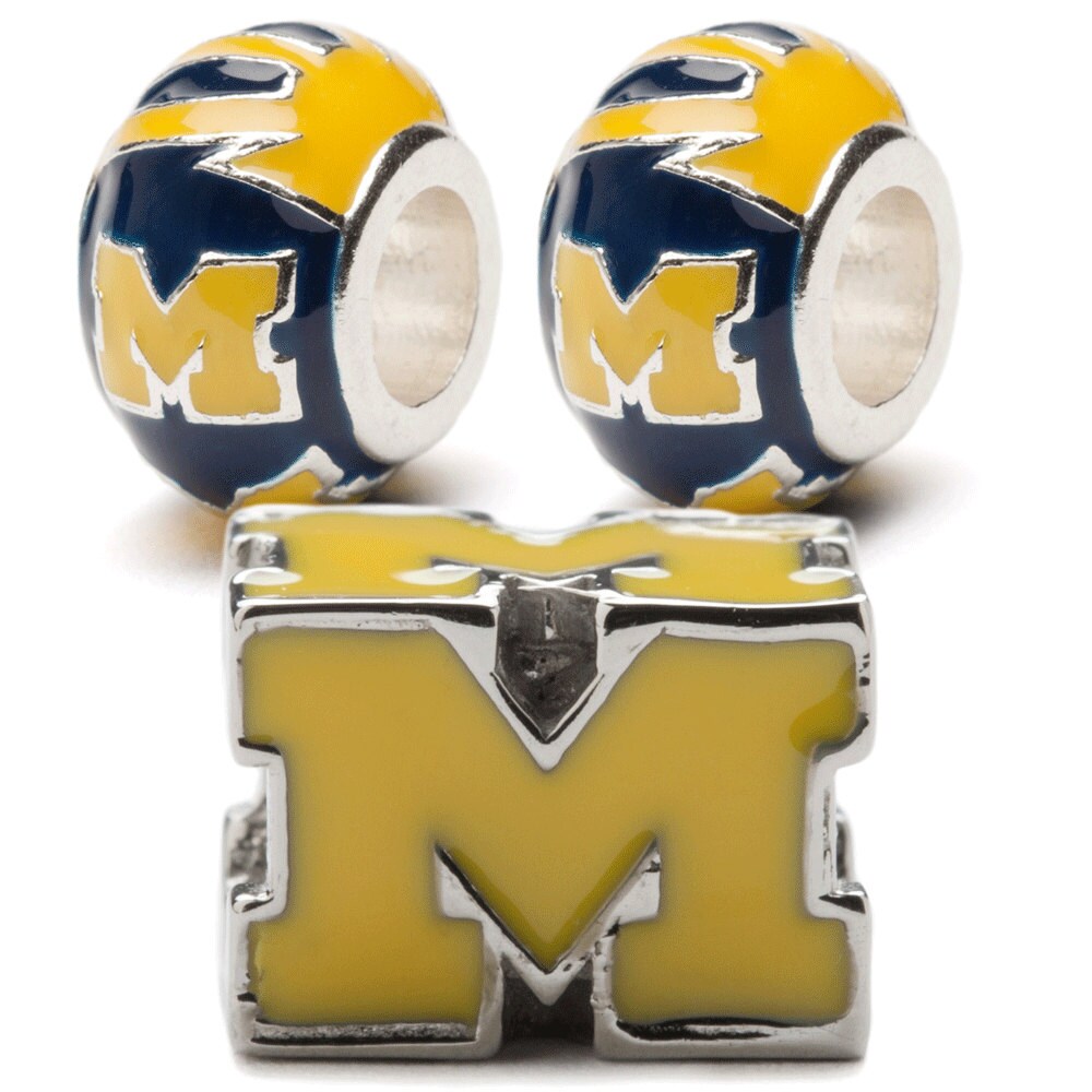 Michigan Maize Block M and Blue Round Bead Charm Jewelry Set | Etsy