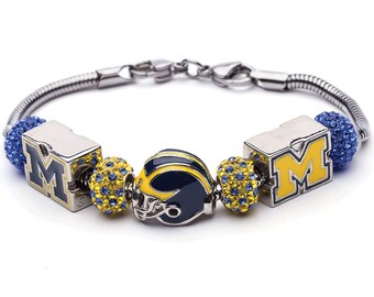 University of Michigan Bracelet UM Wolverines Block M Bead - Etsy