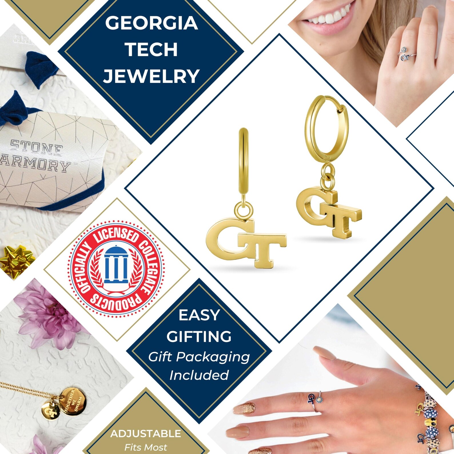 Stone Armory Officially Licensed Georgia Tech Yellow Jackets Earrings ...