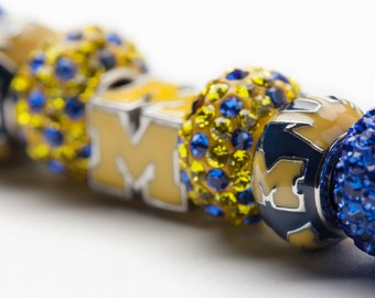 Michigan Maize Block M and Blue Round Bead Charm Jewelry Set | Etsy