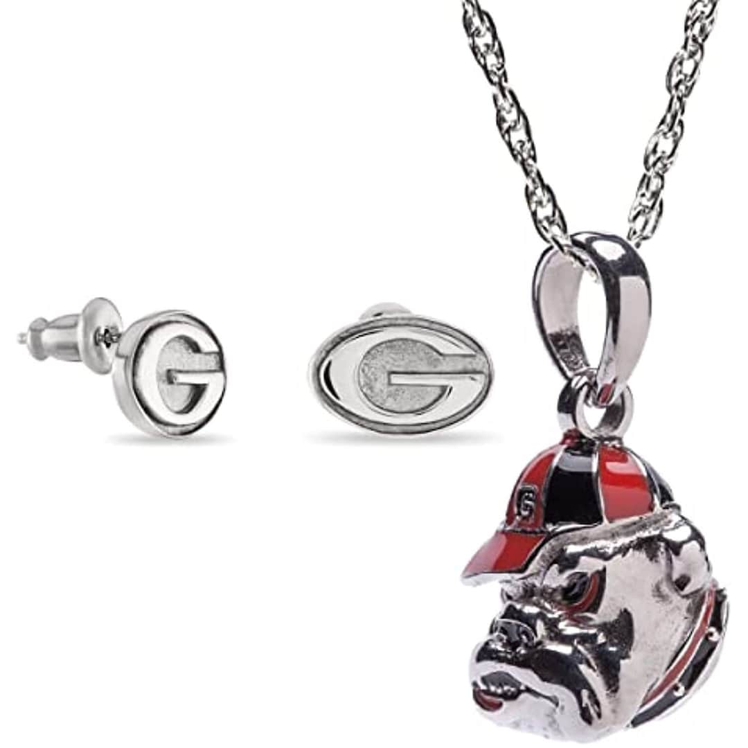Georgia Bulldog Jewelry Set for Women - Bulldog Pendant Necklace + Logo ...