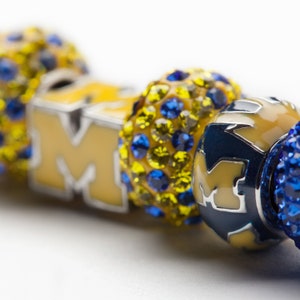 Michigan Maize Block M and Blue Round Bead Charm Jewelry Set of Three ...