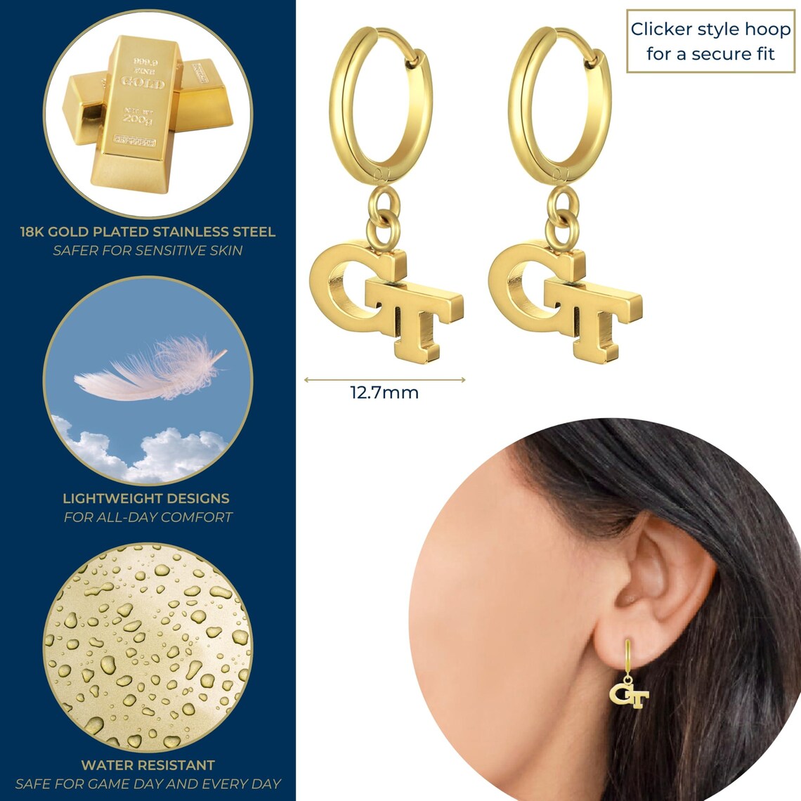 Stone Armory Officially Licensed Georgia Tech Yellow Jackets Earrings ...