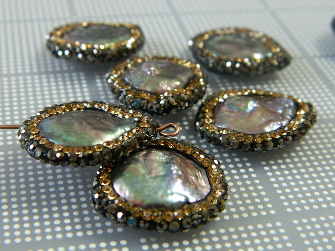 Flat Round Abalone Paua Shell Beads With Gold & Black - Etsy