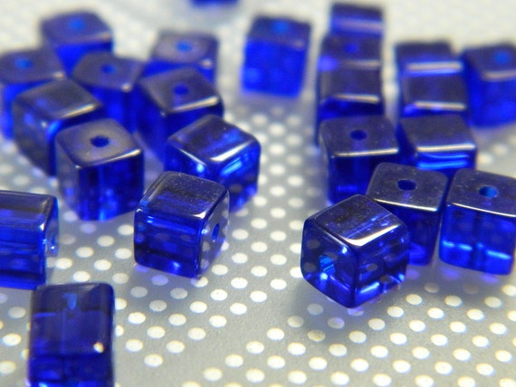 4MM Cobalt Blue Square Glass Beads Transparent Cube Glass - Etsy
