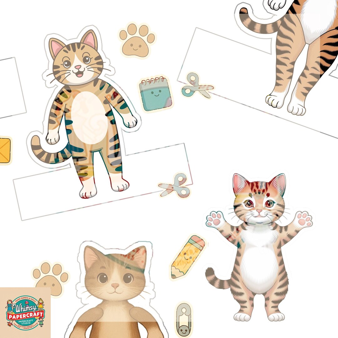Printable Cat Finger Puppets – Set of 4 Cute DIY Paper Puppets for Kids ...