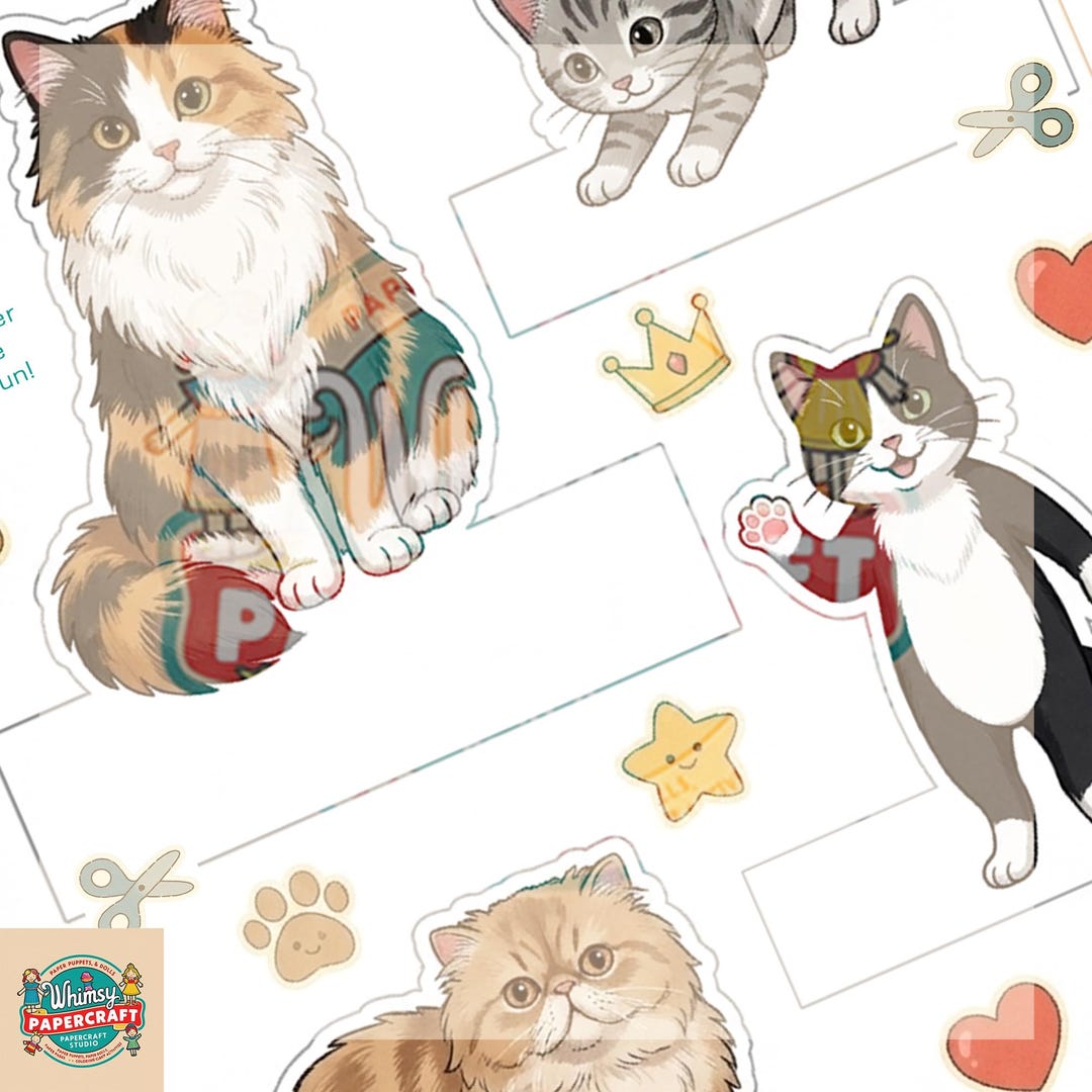 Printable Cat Finger Puppets – 4 DIY Paper Puppets, Digital Download ...