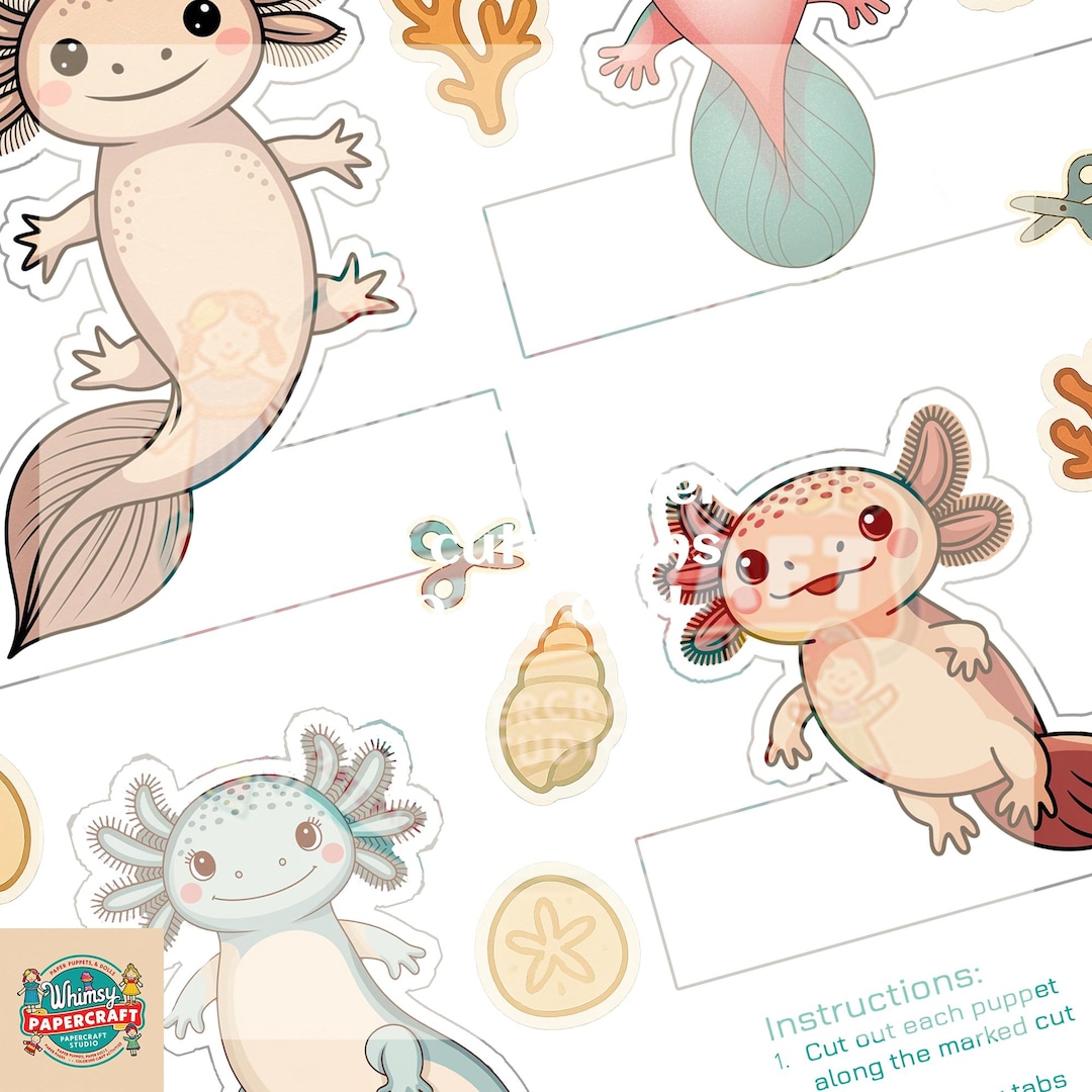 Printable Axolotl Finger Puppets – Set of 4 Cute DIY Paper Puppets for ...