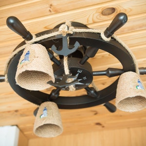 Wooden Ceiling Chandelier in Nautical Style as a Ship's Wheel, 3 Lights ...
