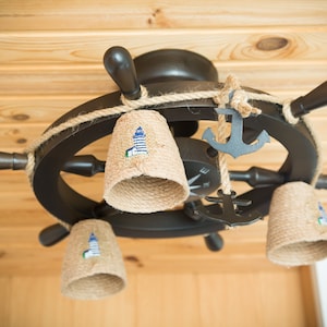 Wooden Ceiling Chandelier in Nautical Style as a Ship's Wheel, 3 Lights ...