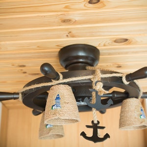 Wooden Ceiling Chandelier in Nautical Style as a Ship's Wheel, 3 Lights ...