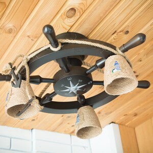 Wooden Ceiling Chandelier in Nautical Style as a Ship's Wheel, 3 Lights ...