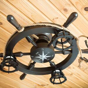 Wooden Ceiling Chandelier in Nautical Style as a Ship's Wheel, 3 Lights ...