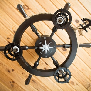 Wooden Ceiling Chandelier in Nautical Style as a Ship's Wheel, 3 Lights ...