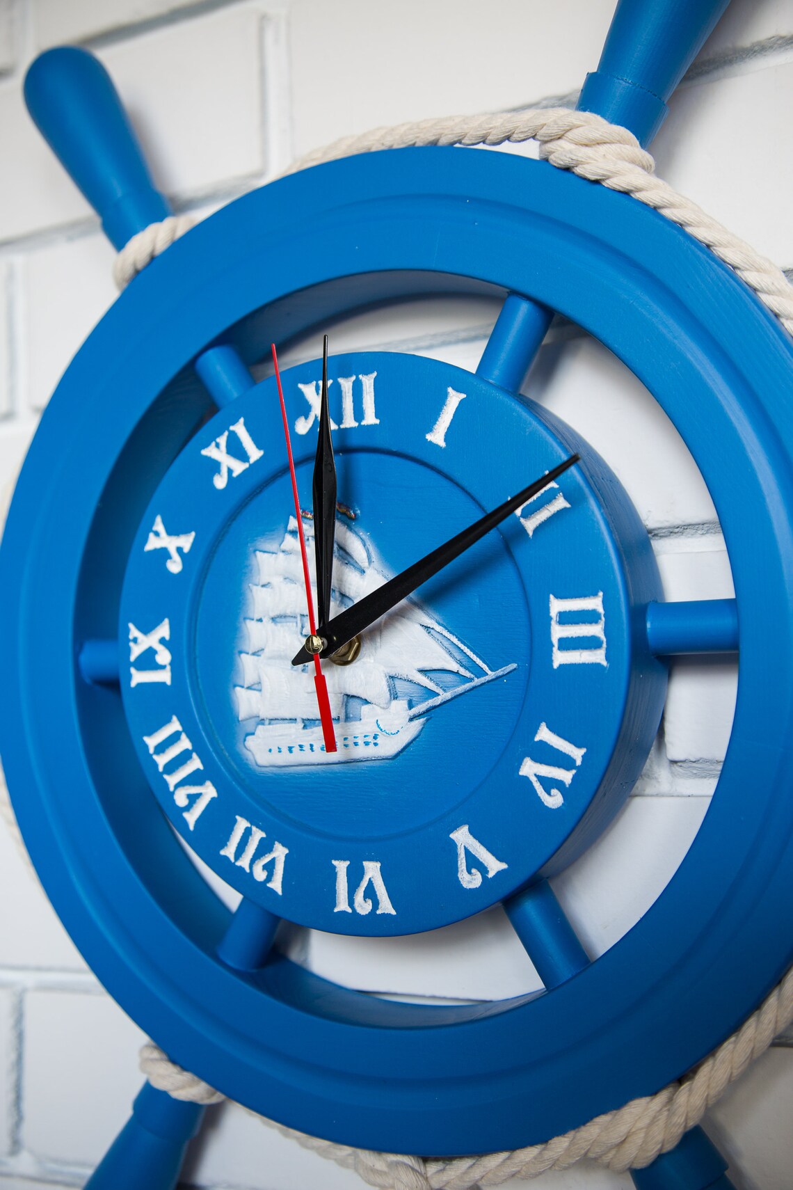 Wooden Wall Clock Steering Wheel in Nautical Style. Wooden | Etsy