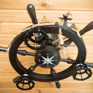 Wooden Ceiling Chandelier in Nautical Style as a Ship's Wheel, 3 Lights ...